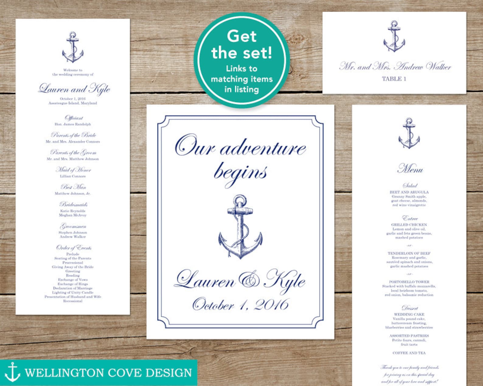 Nautical Wedding Menu Template With Anchor for Microsoft Word ...