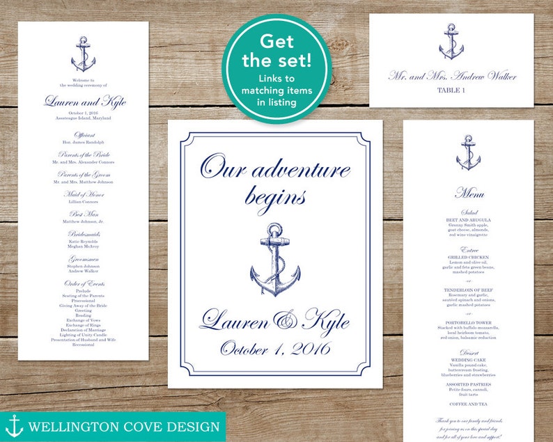 Nautical Wedding Menu Template With Anchor for Microsoft Word ...