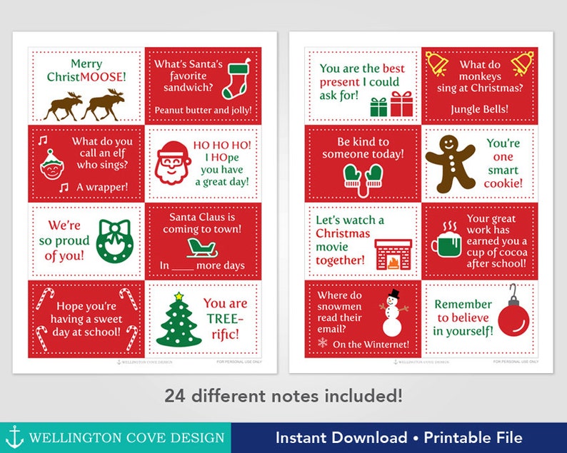 Printable Christmas Lunchbox Notes • Set of 24 • Instant Download ...