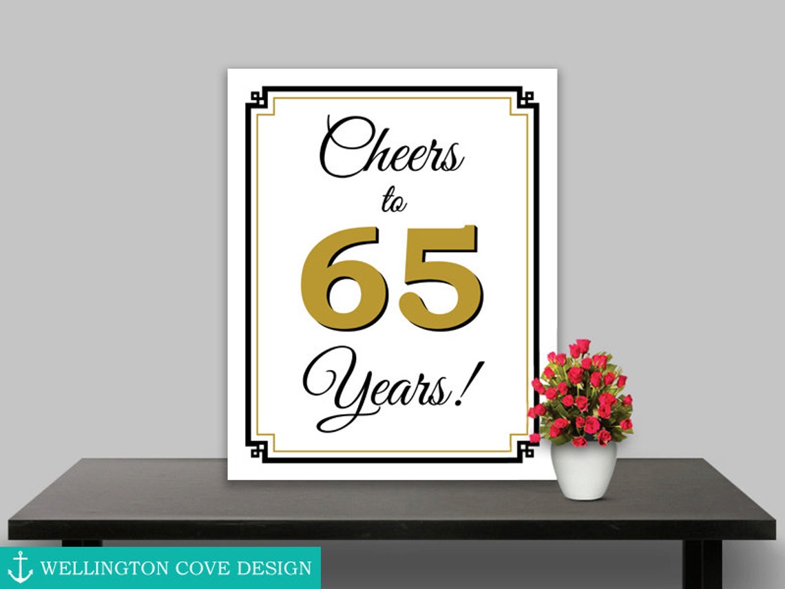 Cheers to 65 Years Printable Sign 65th Birthday Party Decor Instant ...