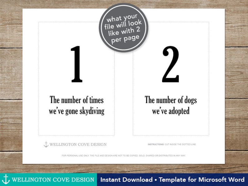 Wedding Fun Facts Table Numbers Editable Template for Microsoft Word ...