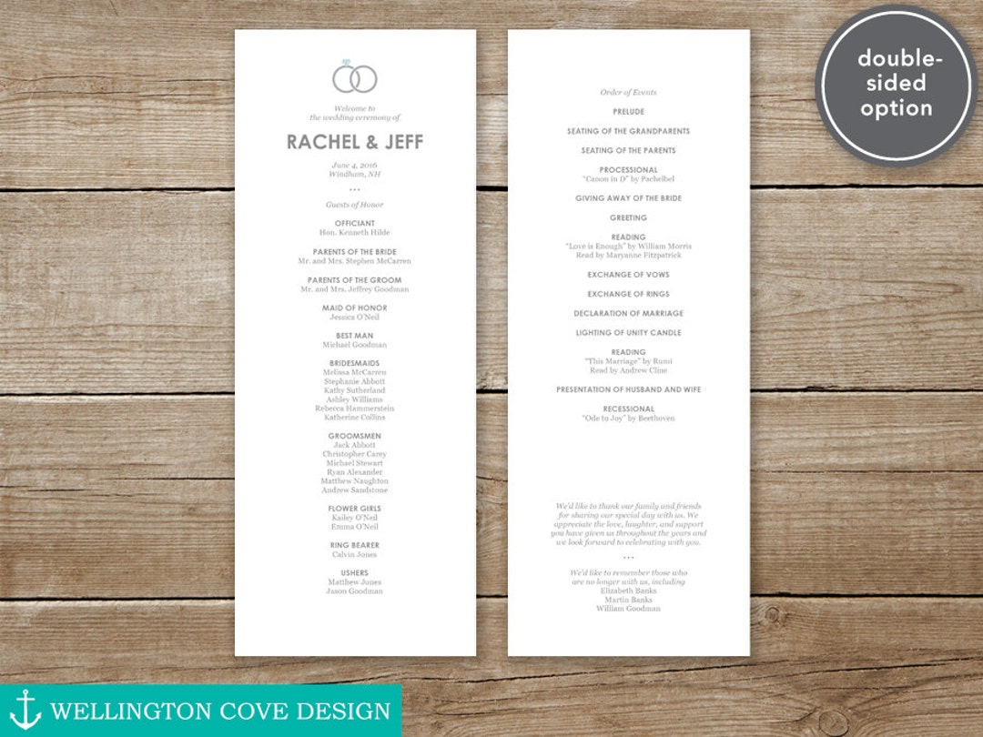 Wedding Ceremony Program Template for Microsoft Word Silver Gold ...