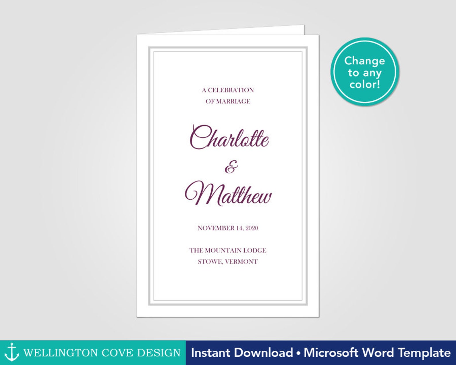 Wedding Ceremony Program Folding Template for Microsoft Word Printable ...