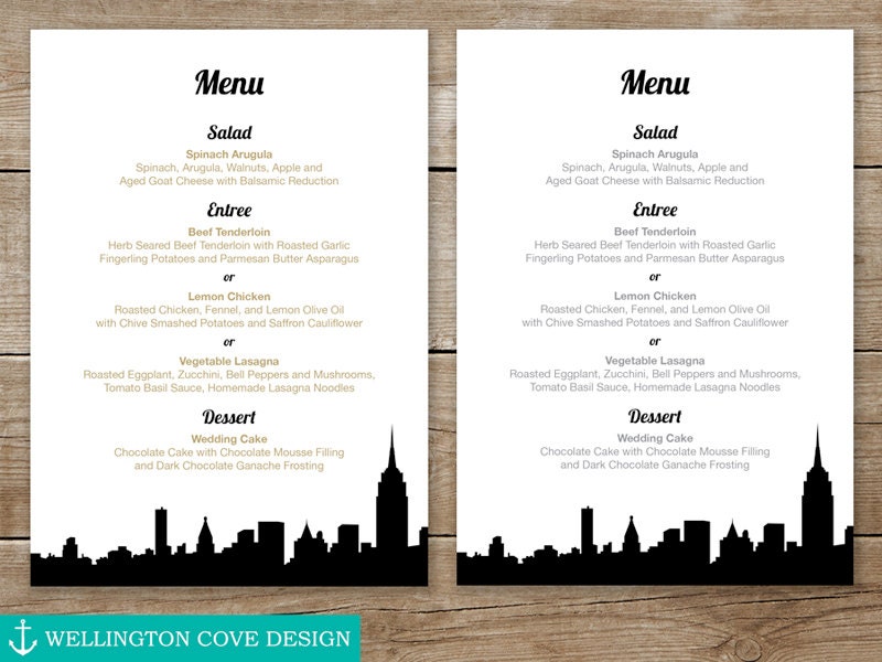 New York City Wedding Menu Rehearsal Dinner Menu Bridal | Etsy