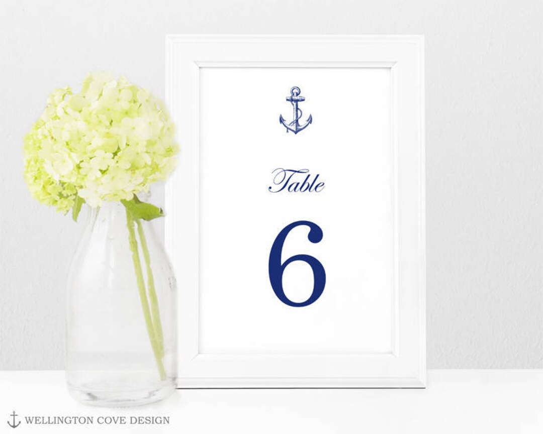 Printable Nautical Wedding Table Numbers 1-40 • Navy Anchor • Instant ...