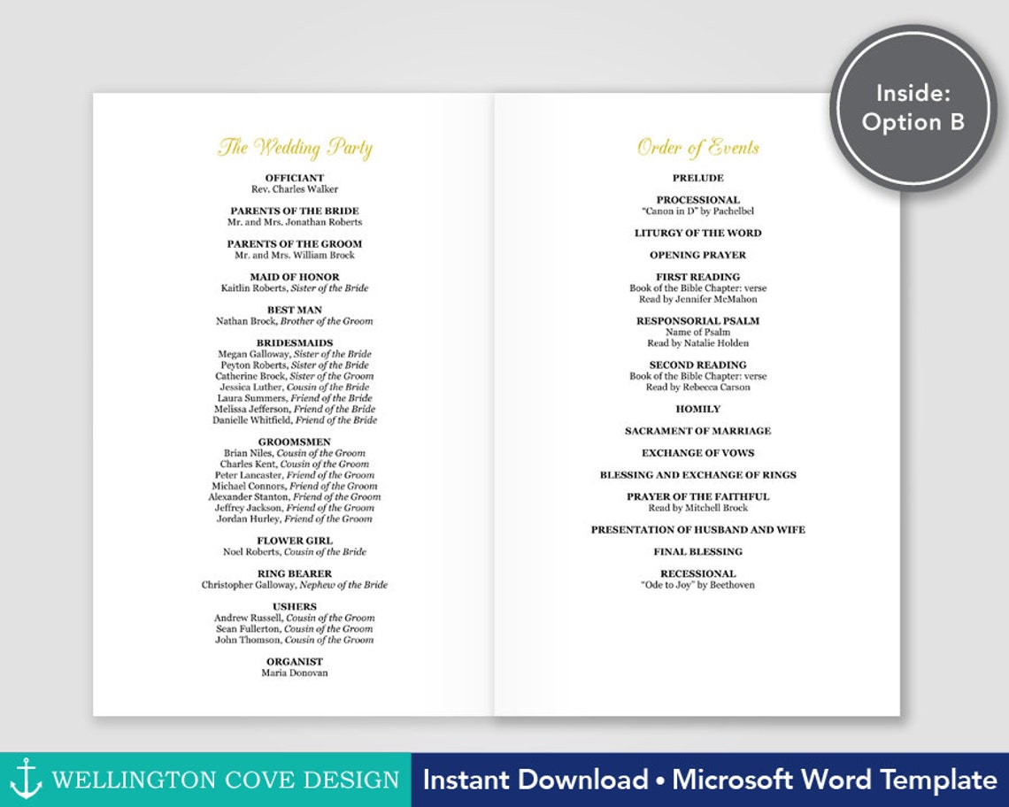 Wedding Rings Ceremony Program Template for Microsoft Word - Etsy