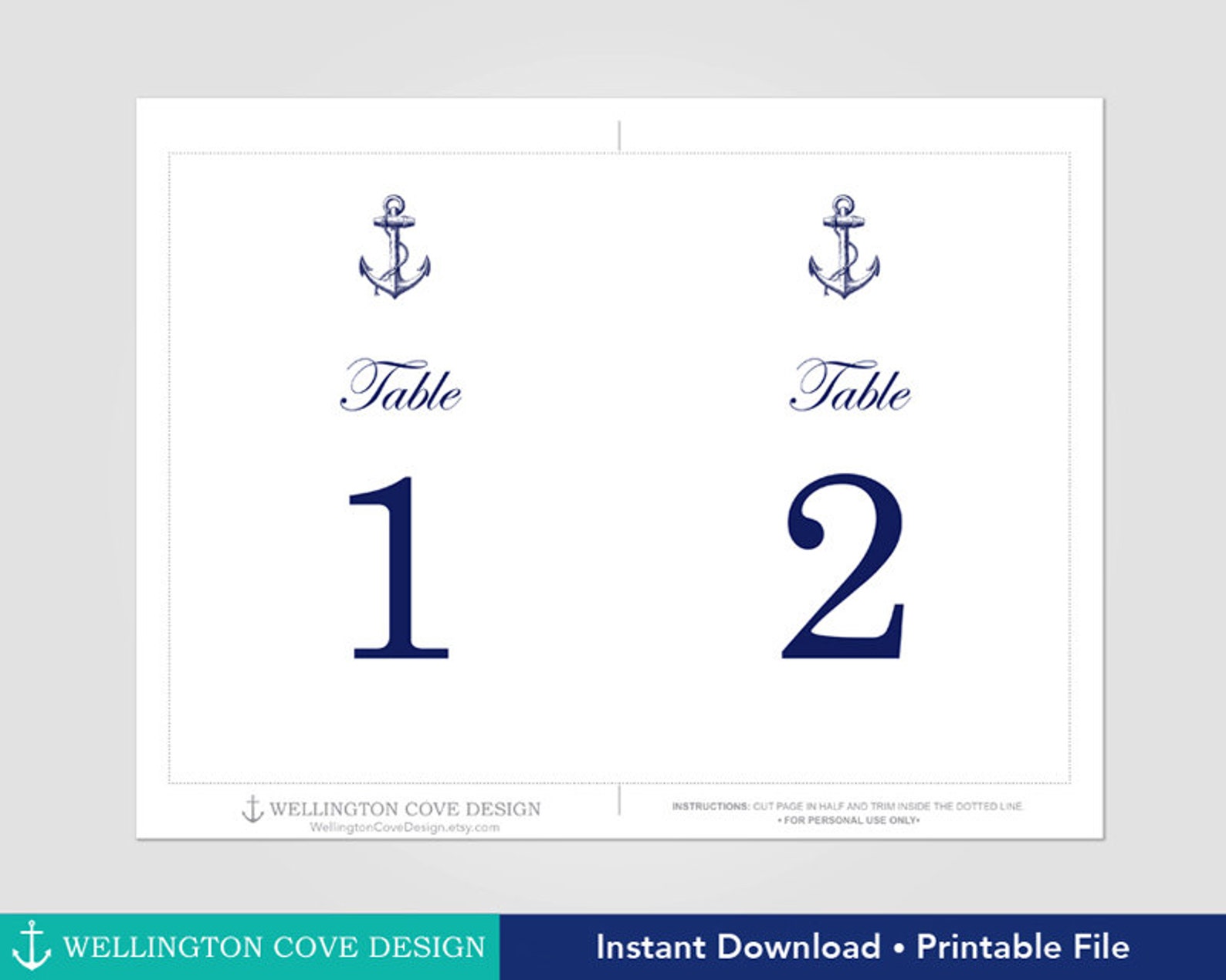 Printable Nautical Wedding Table Numbers 1-40 Navy Anchor - Etsy
