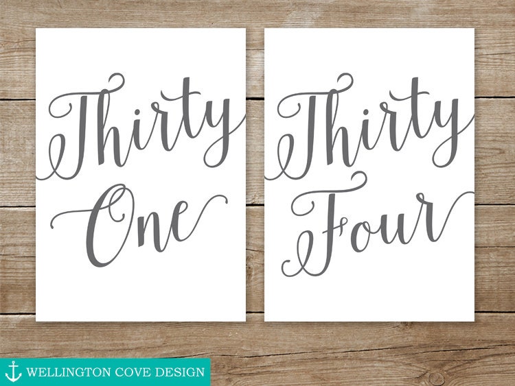Printable Calligraphy Table Numbers 1-50 Wedding Instant - Etsy
