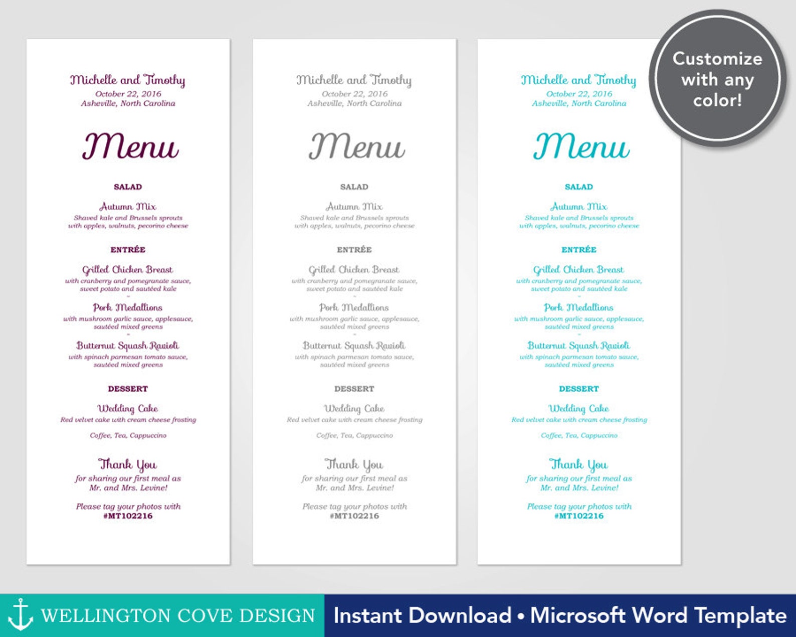 Wedding Menu Template for Microsoft Word Printable Instant Download ...