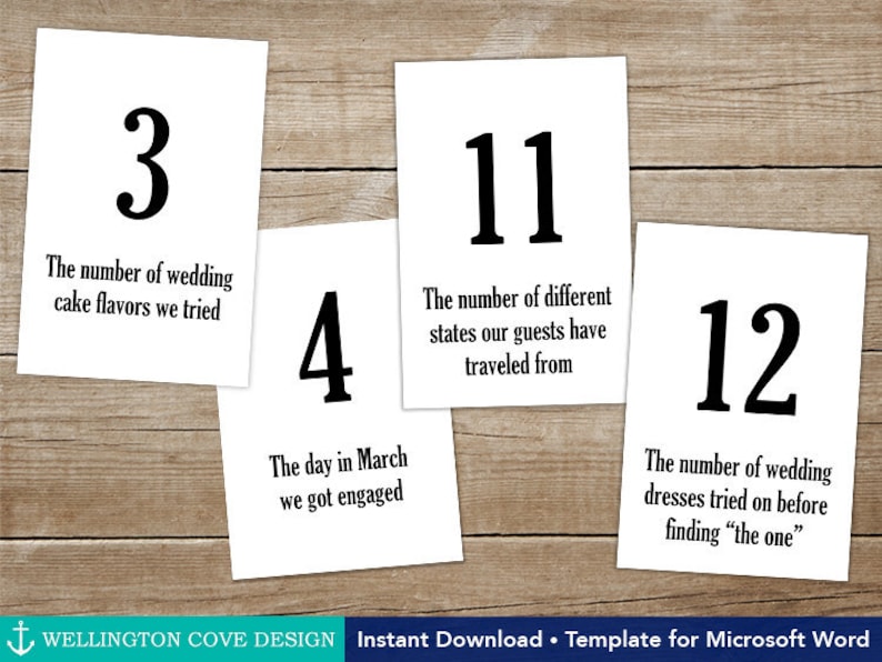 Wedding Fun Facts Table Numbers Editable Template for Microsoft Word ...