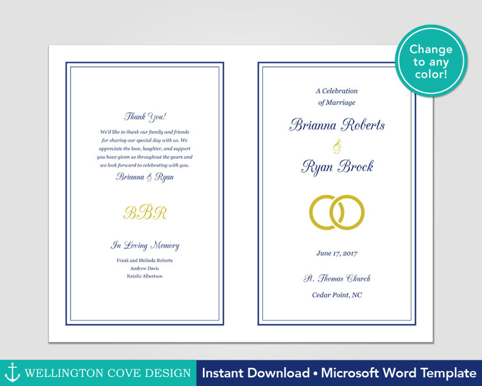 Wedding Rings Ceremony Program Template for Microsoft Word - Etsy