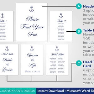 Nautical Wedding Seating Chart Template • Vintage Anchor Table Lists ...