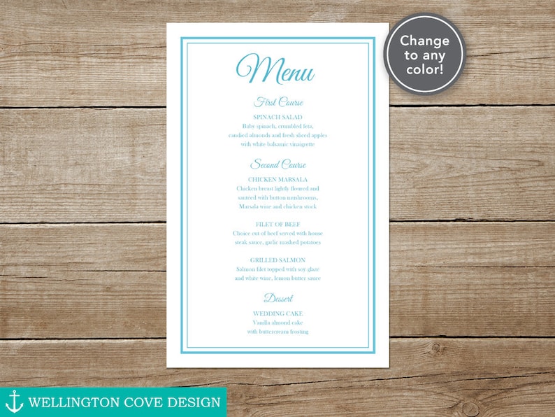 Printable Wedding Menu Template for Microsoft Word • Elegant Black ...
