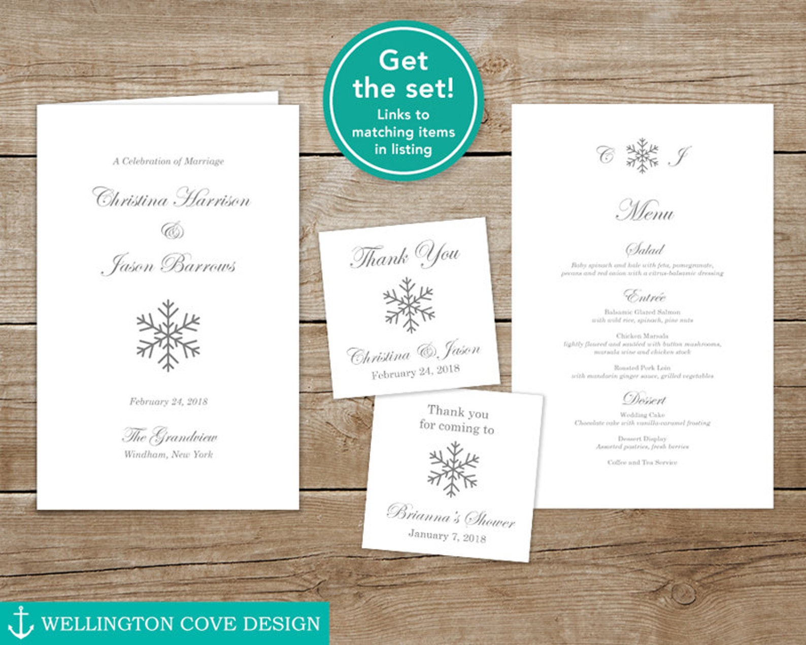 Winter Wedding Menu Template for Microsoft Word • Printable Snowflake ...