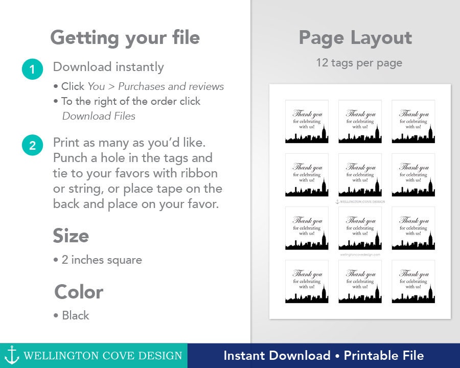 Printable NYC Favor Tags • New York City Theme • DIY Editable Template ...