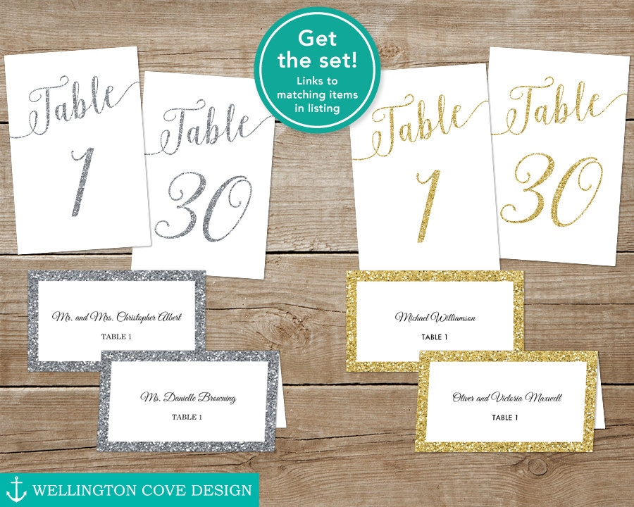 Printable Silver Glitter Table Numbers 1-40 Calligraphy Script Instant ...