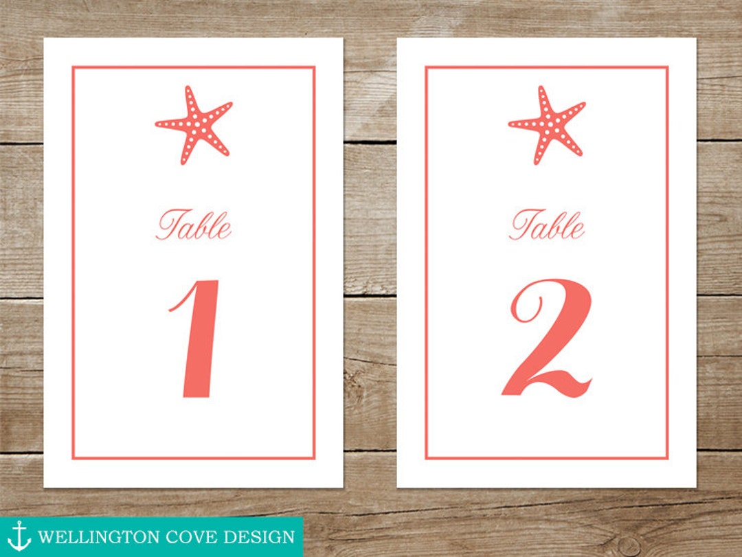 Starfish Beach Wedding Table Numbers • Printable Digital File • Island ...
