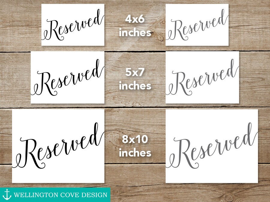 Printable Calligraphy Reserved Sign Wedding Sign Black Gray 4x6 5x7 ...