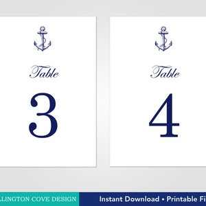 Printable Nautical Wedding Table Numbers 1-40 • Navy Anchor • Instant ...