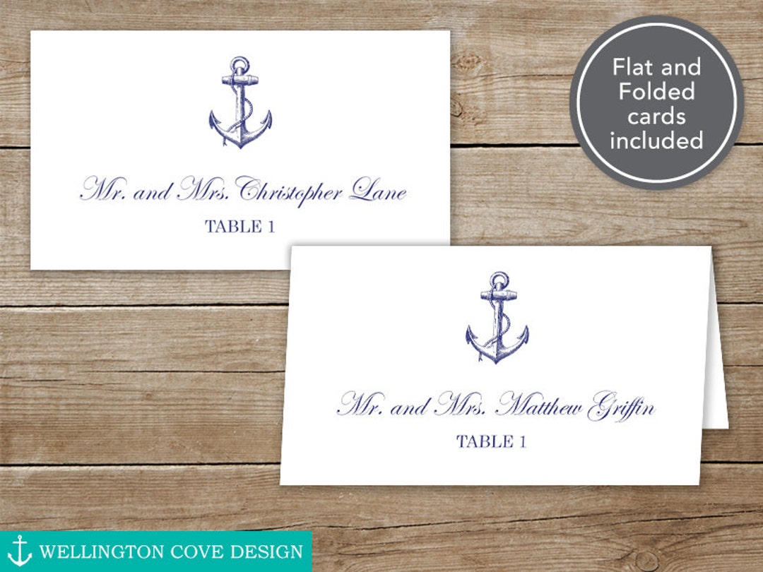 Printable Nautical Place Cards Template for Microsoft Word Navy Vintage ...