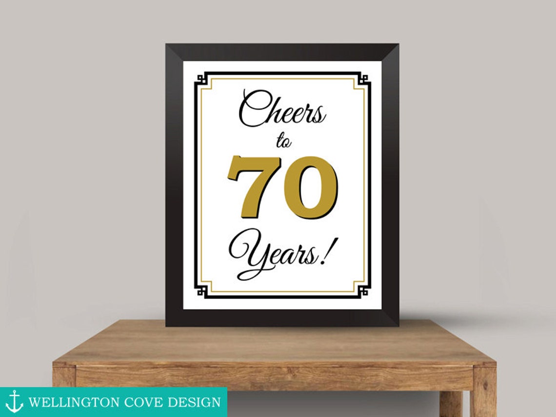 Cheers To 70 Years Printable Sign 70th Birthday Sign Party Decor