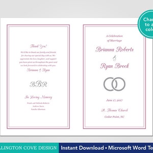 Wedding Rings Ceremony Program Template for Microsoft Word • Printable ...