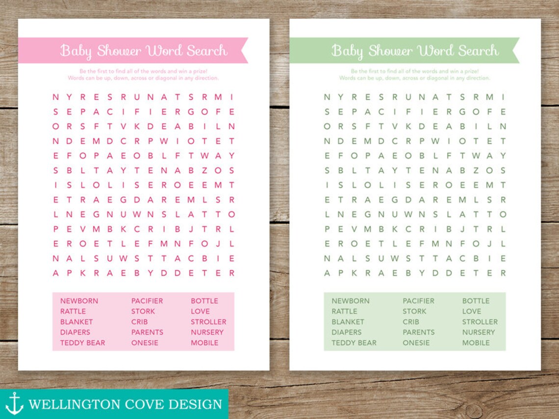 Printable Baby Shower Word Search Game Instant Download Boy Girl or ...