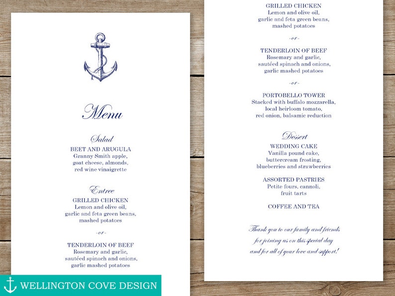 Nautical Wedding Menu Template With Anchor for Microsoft Word ...
