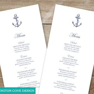 Nautical Wedding Menu Template With Anchor for Microsoft Word ...