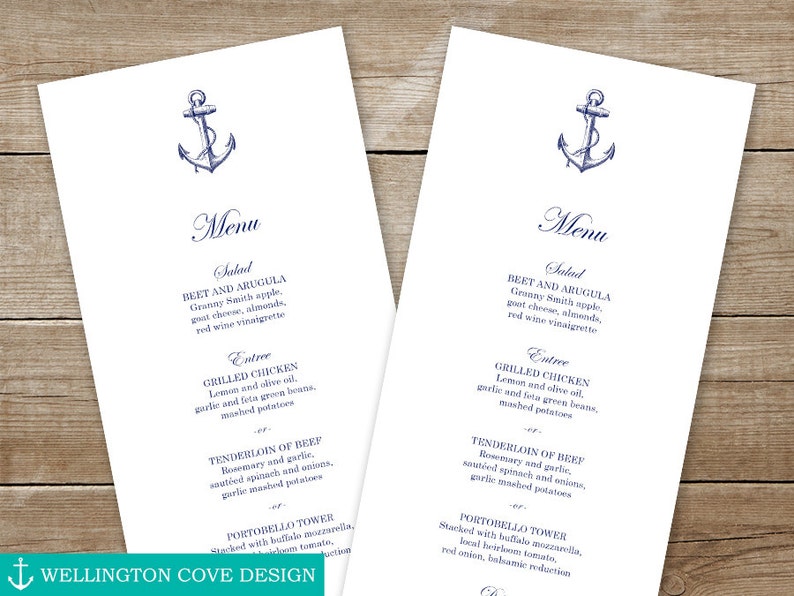 Nautical Wedding Menu Template With Anchor for Microsoft Word ...