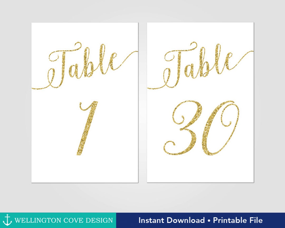 Printable Gold Glitter Table Numbers 1-30 • Gold Wedding Table Numbers ...