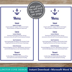 Nautical Wedding Menu With Anchor Monogram • Printable Microsoft Word ...