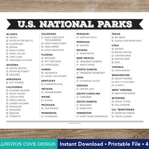 U.S. National Parks Checklist • Printable Instant Download • Travel ...