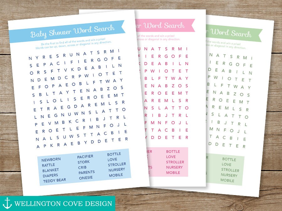 Printable Baby Shower Word Search Game Instant Download Boy Girl or ...
