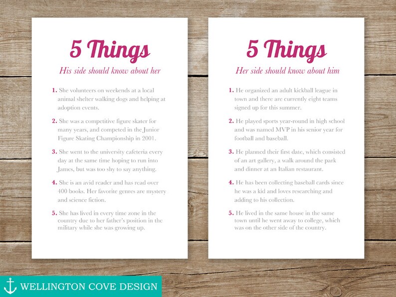 Printable 5 Things Template for Microsoft Word Engagement Party Wedding ...