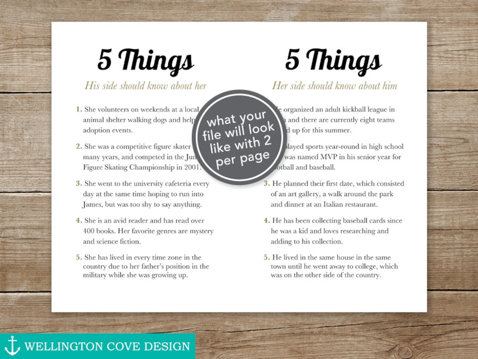 Printable 5 Things Template for Microsoft Word Engagement Party Wedding ...