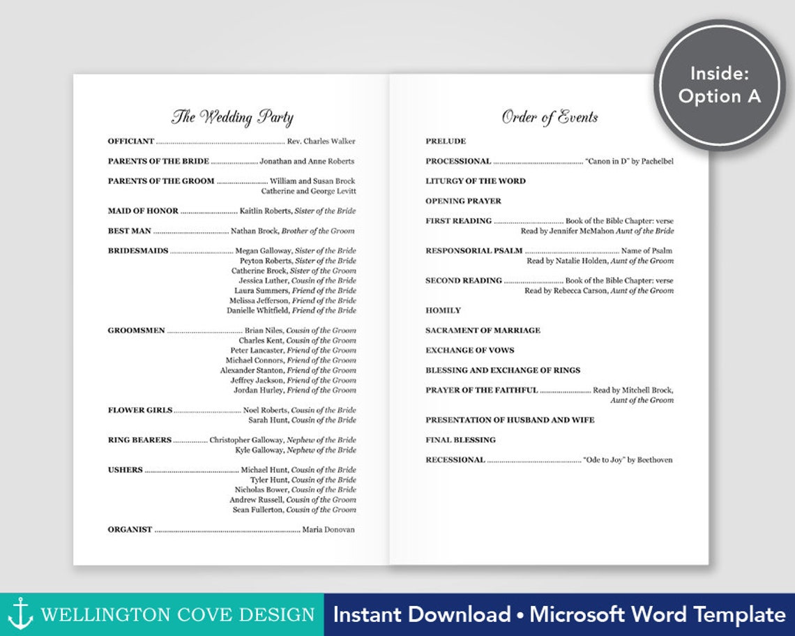 Wedding Rings Ceremony Program Template for Microsoft Word - Etsy