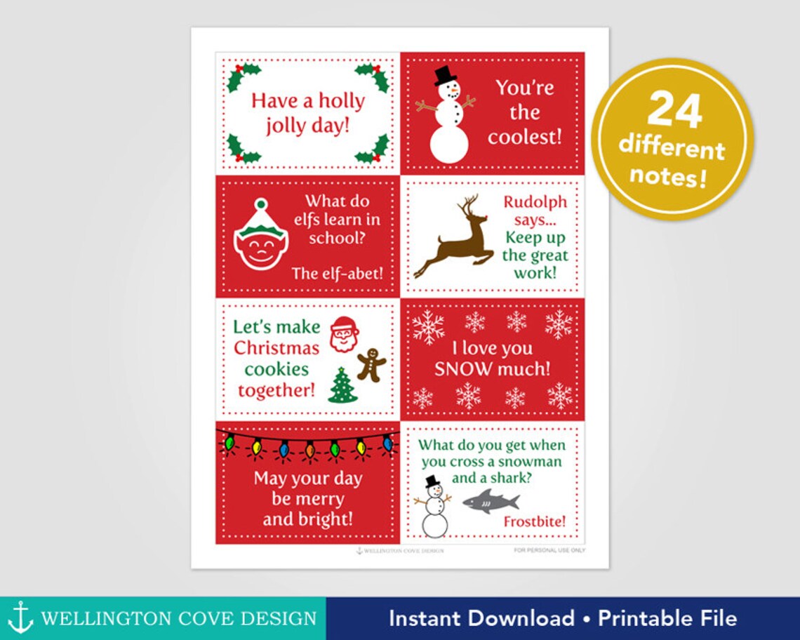 Printable Christmas Lunchbox Notes • Set of 24 • Instant Download ...