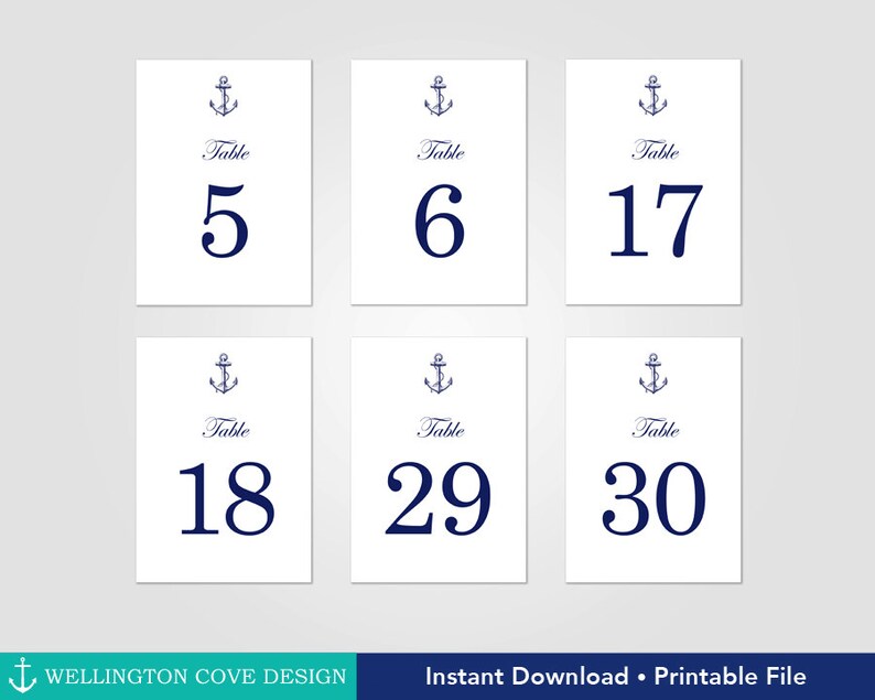 Printable Nautical Wedding Table Numbers 1-40 Navy Anchor - Etsy