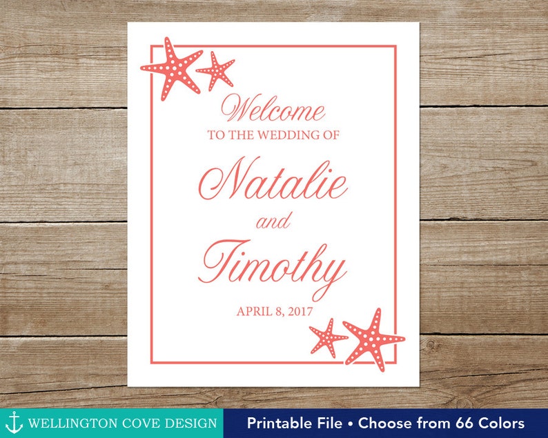 Beach Wedding Welcome Sign Printable Starfish Island Tropical ...