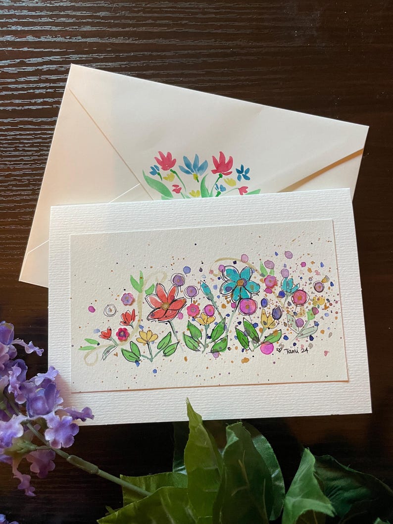Original Hand-painted Watercolor Card With Flowering Fields Spring ...