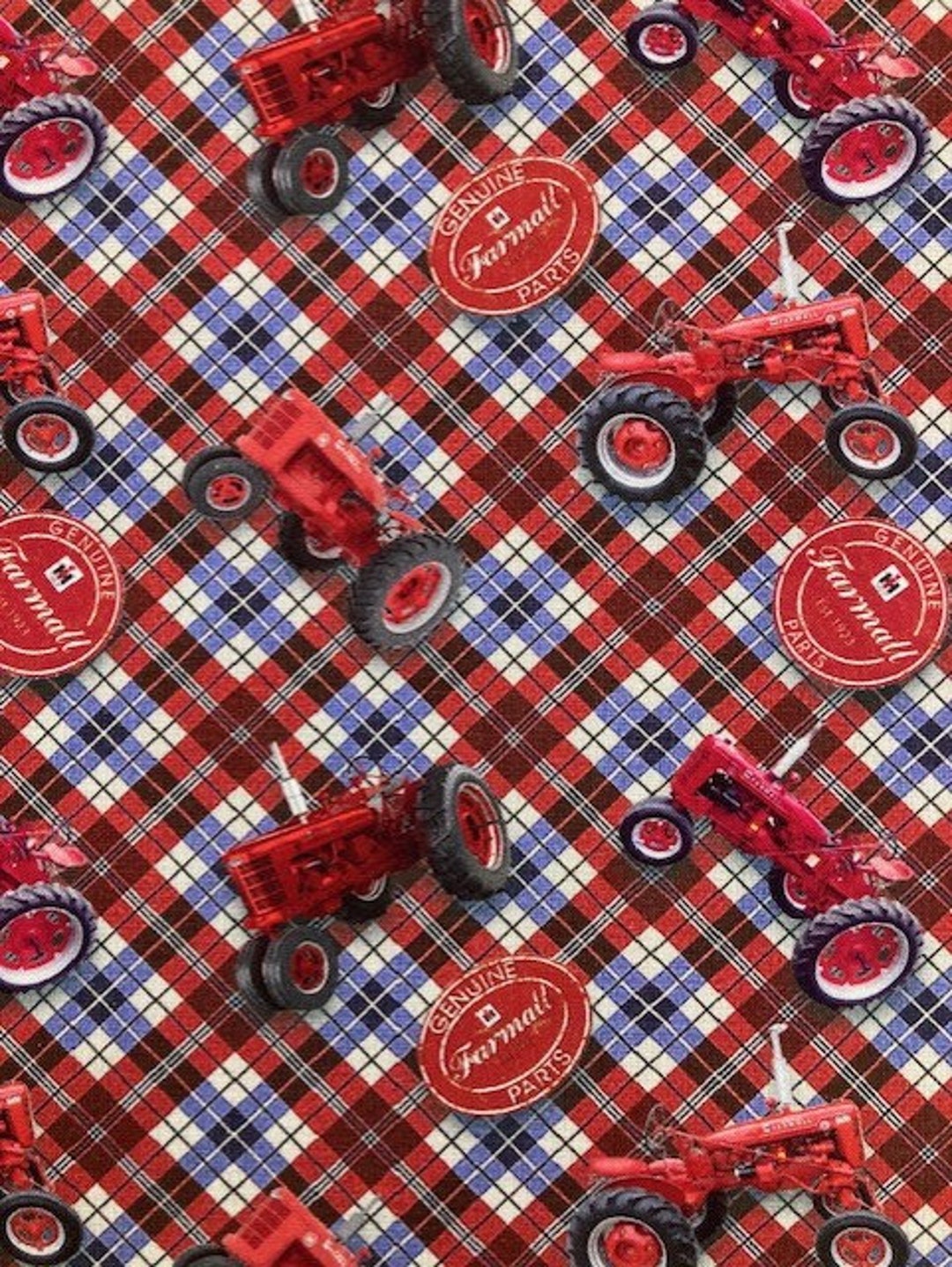 Farmall IH, Tractors Tossed on Plaid, 45" Quilting Fabric - Etsy