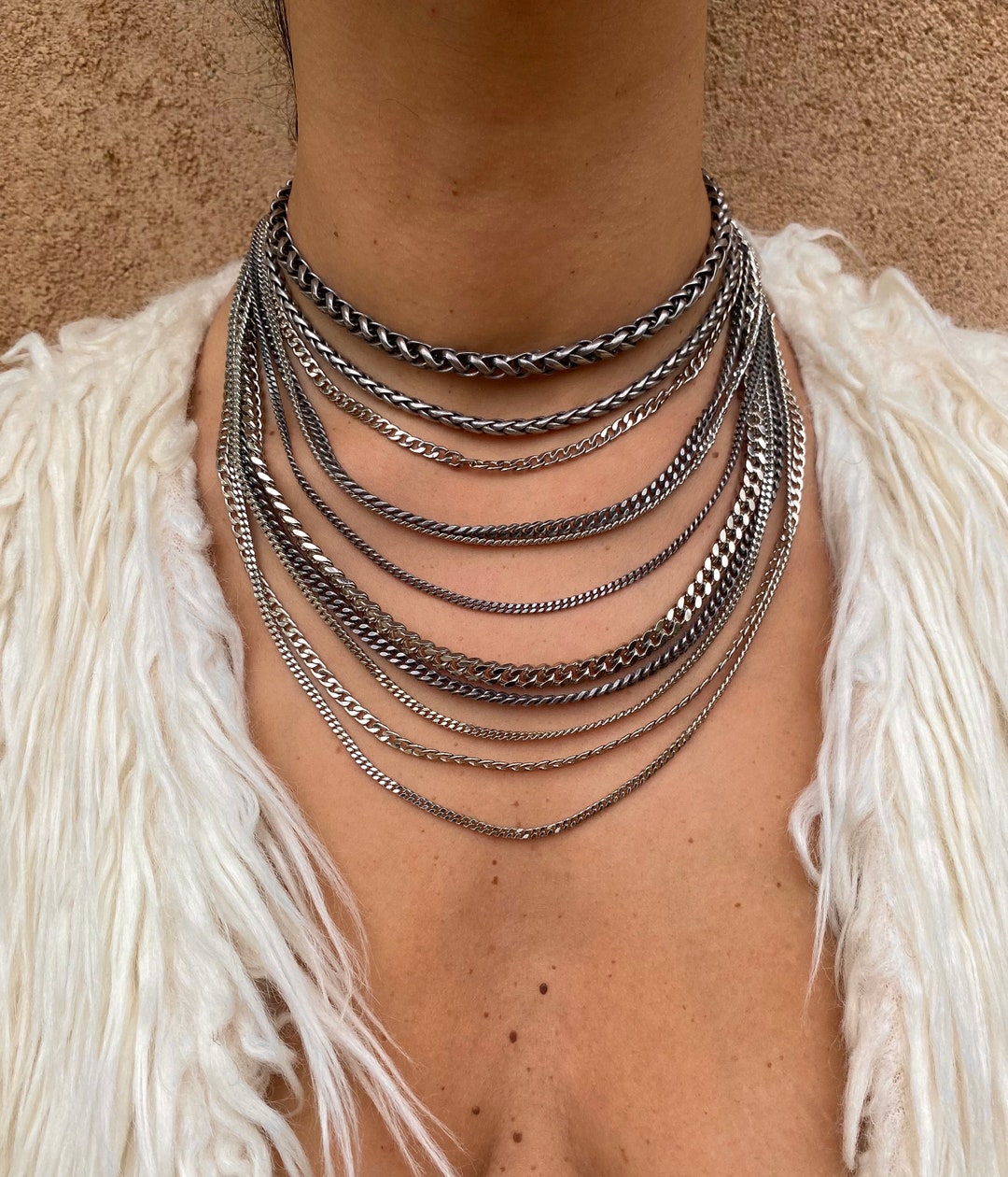 Silver Choker, Silver Layered Necklace, Silver Chain, Multi Chain ...