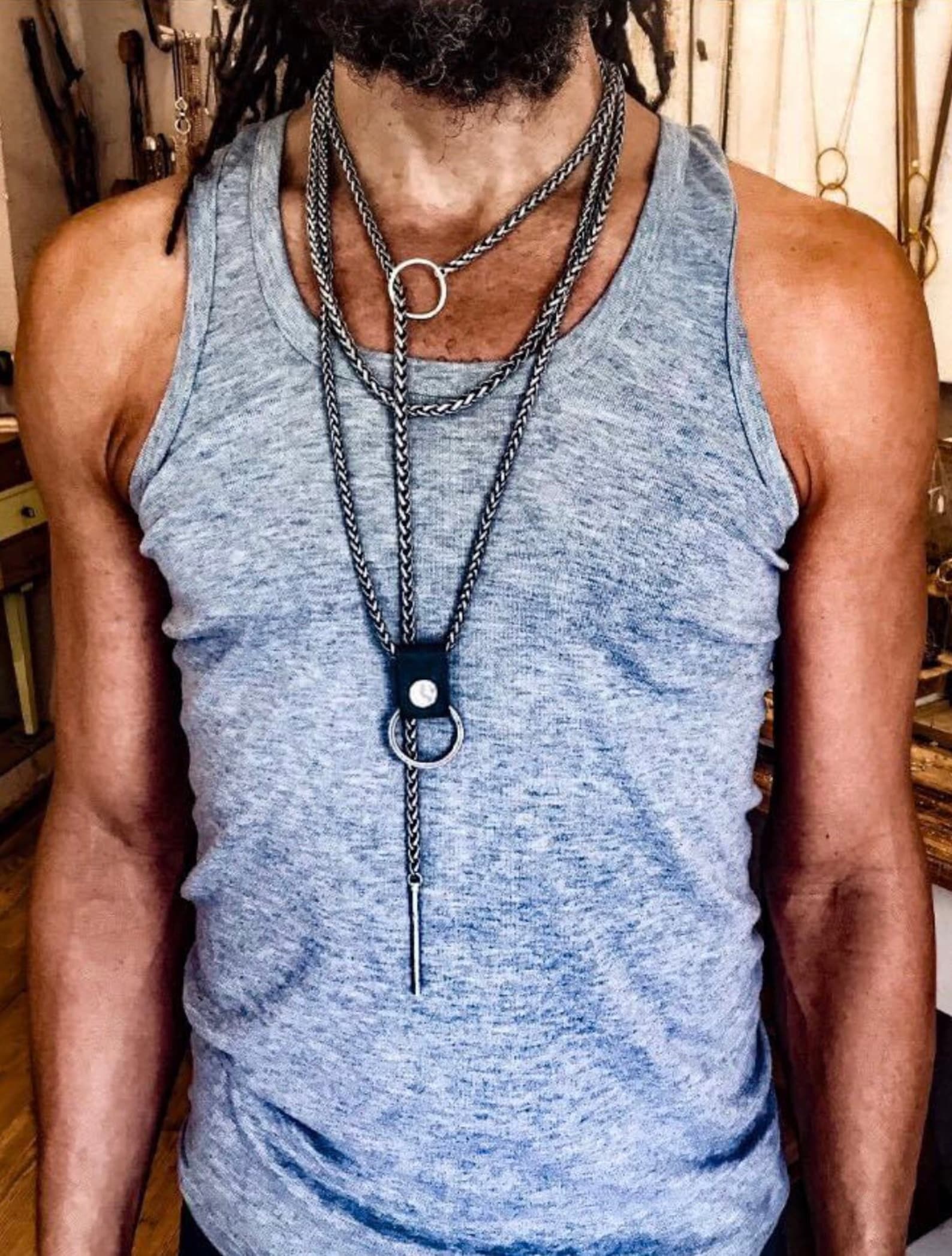 Silver Chain Necklace Men, Black Silver Necklace, Layered Necklace ...