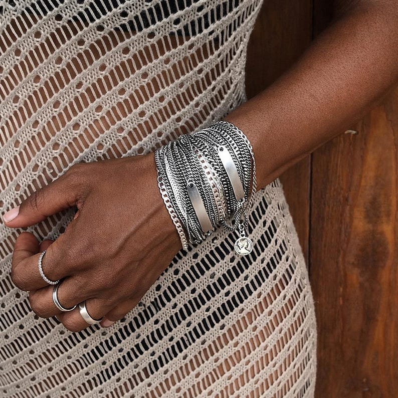 Silver Chain Bracelet, Multi Chain Bracelet ,wrap Bracelet , Silver ...