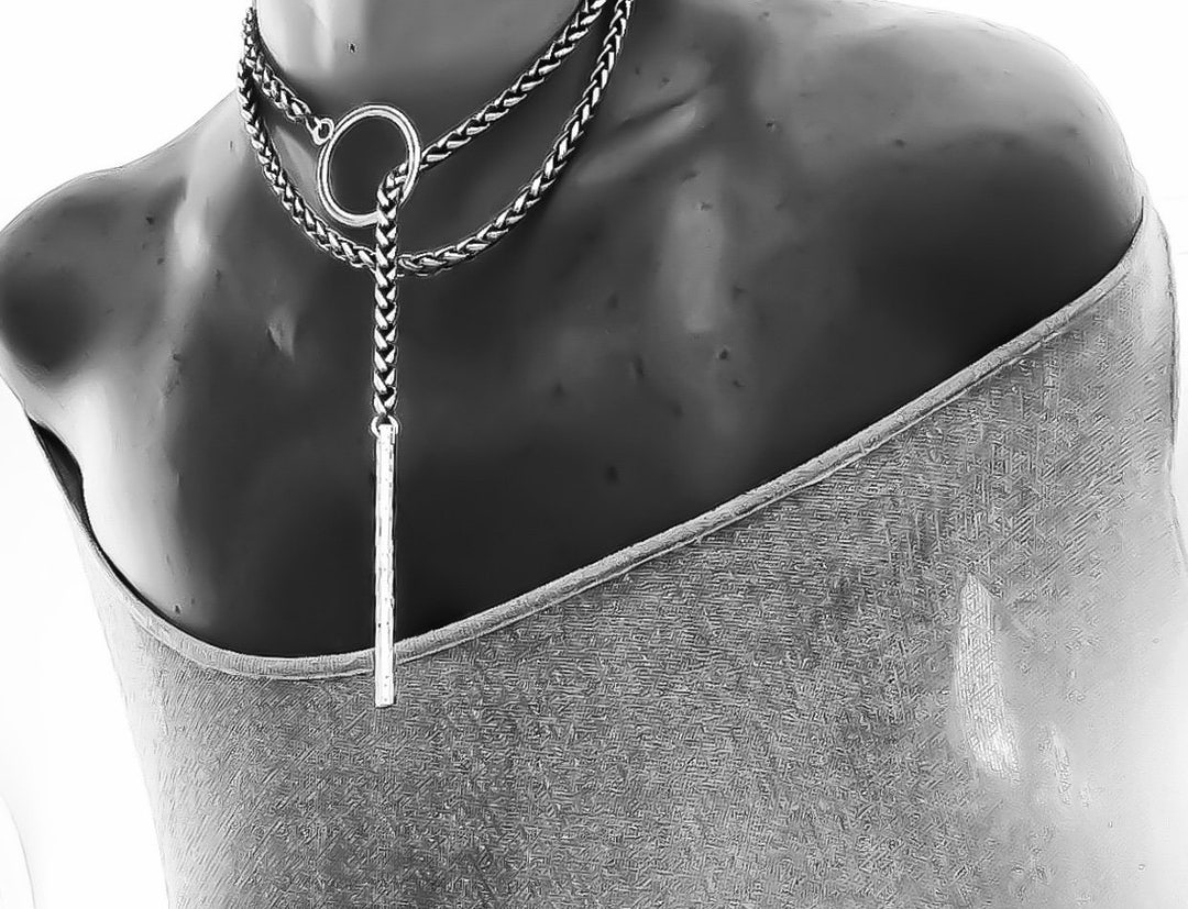 Silver Layered Necklace , Black Silver Chain, Chunky Silver Necklace ...