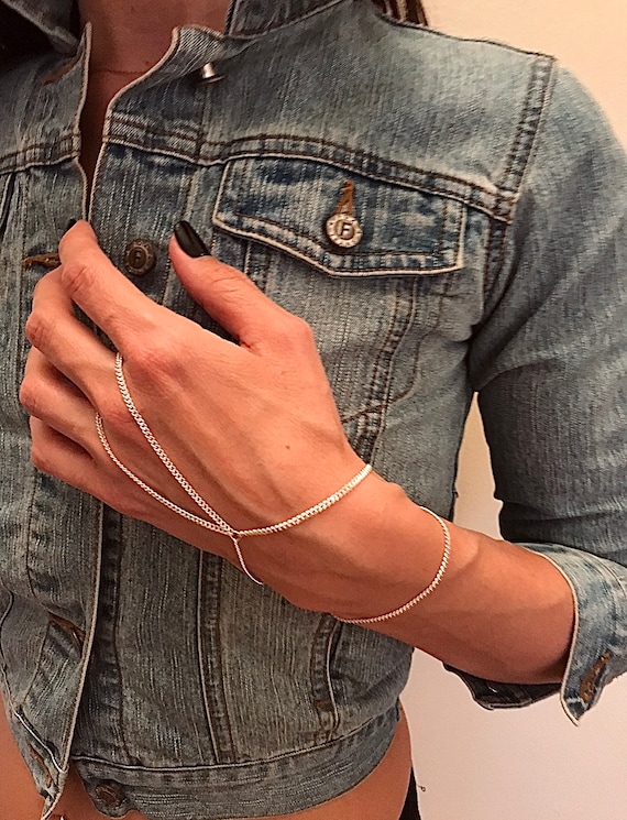 Silver Hand Bracelet Ring Bracelet Ring Chain Bracelet Hand | Etsy