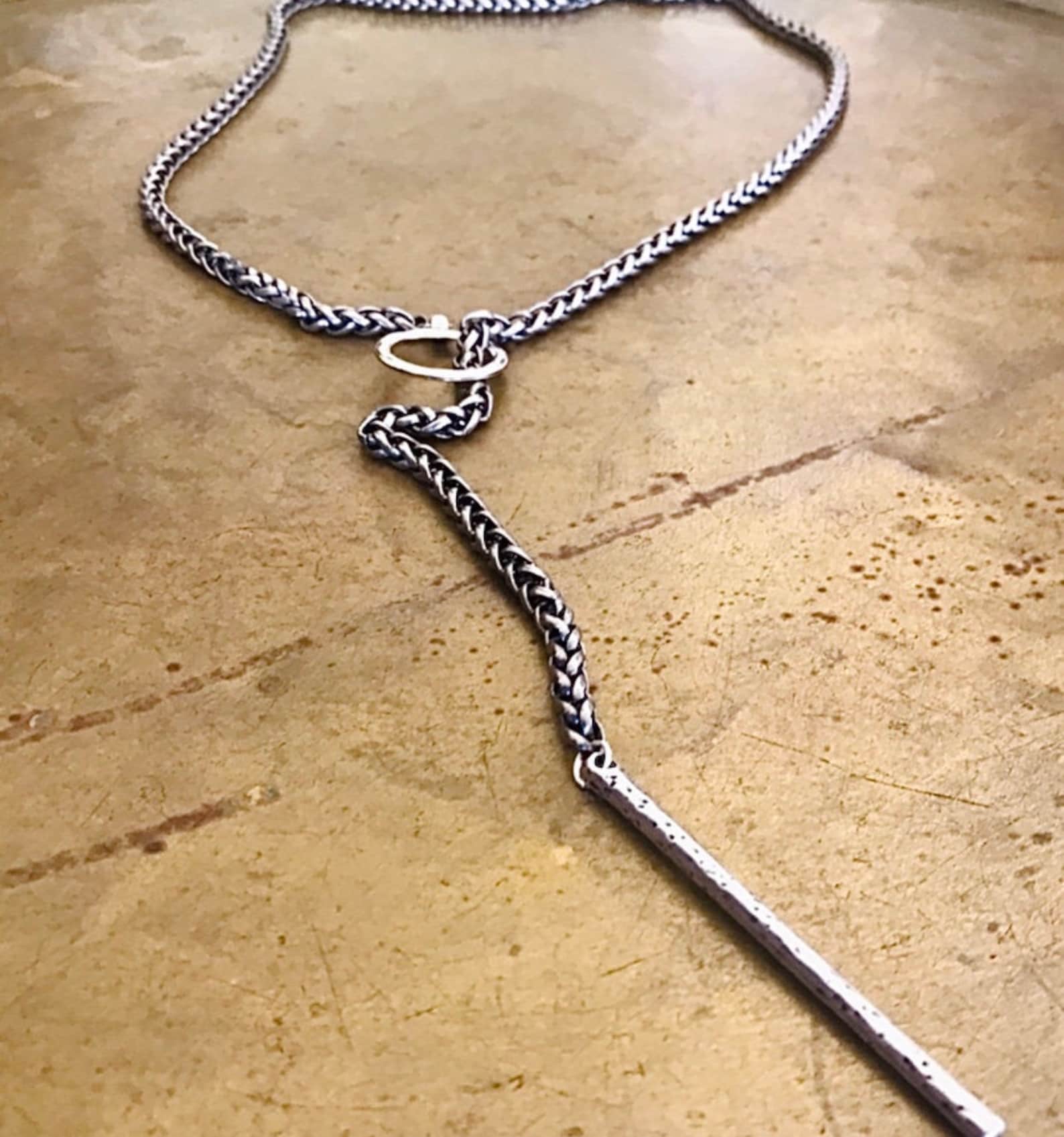 Silver Layered Necklace Black Silver Chain Chunky Silver - Etsy