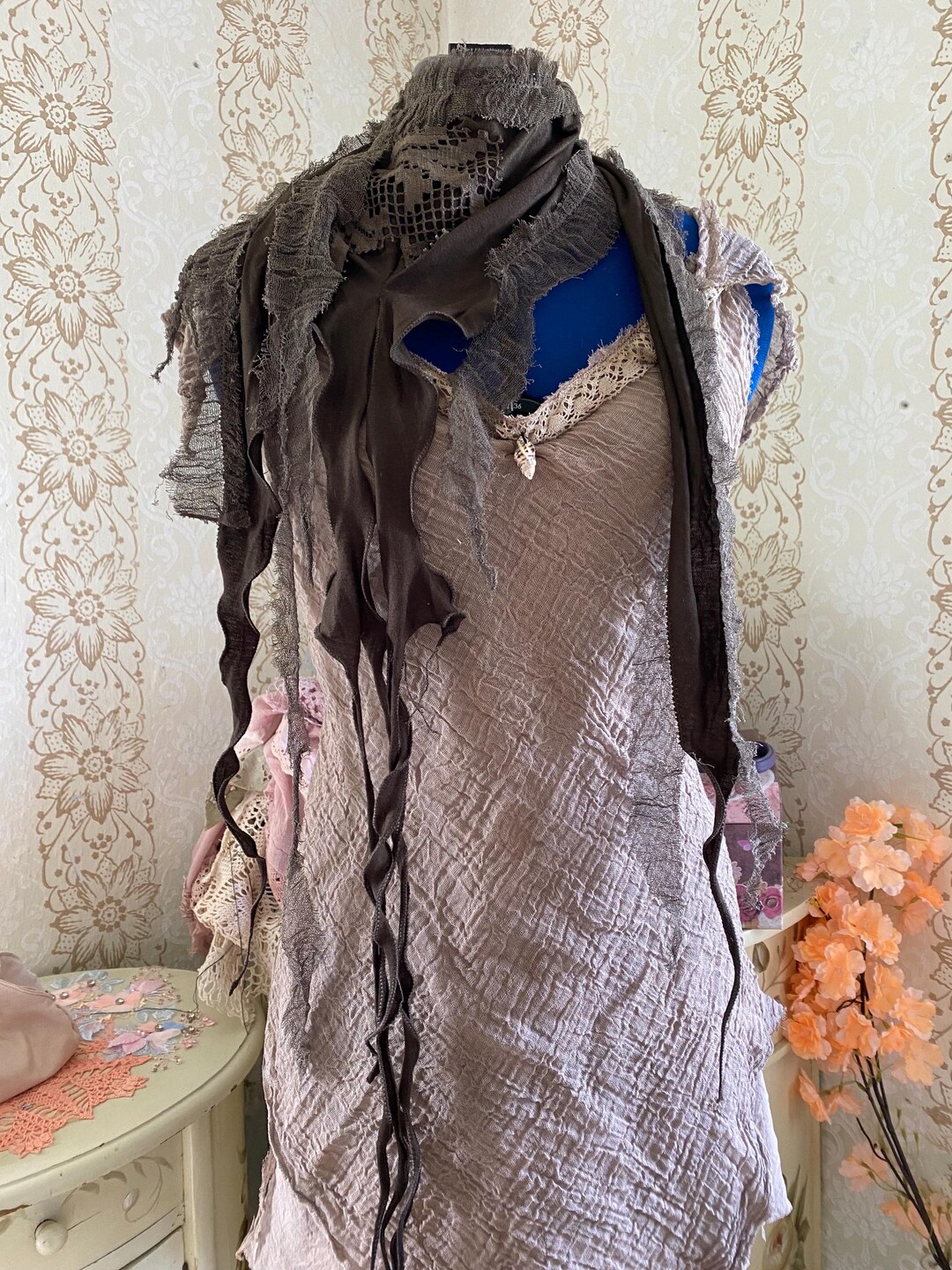Forest Naiad Dress Plant Dyed Organic Cotton Dress and Shawl Witchcore ...