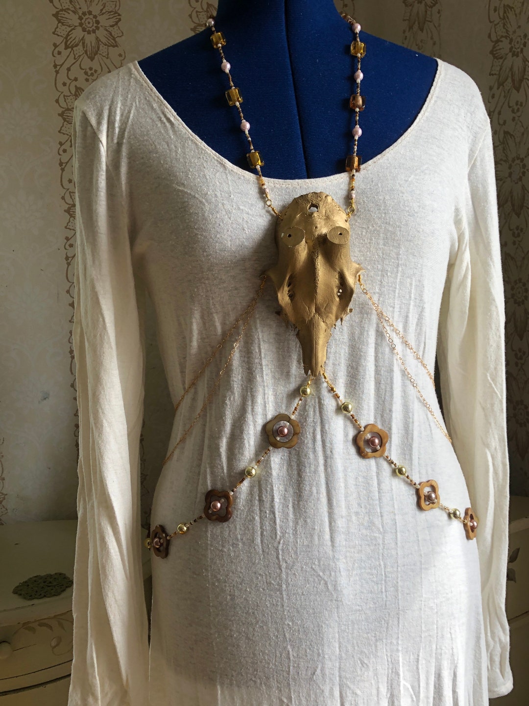 Wild Unknown Deer Skull Full Body Necklace Golden Brown Witch Necklace ...